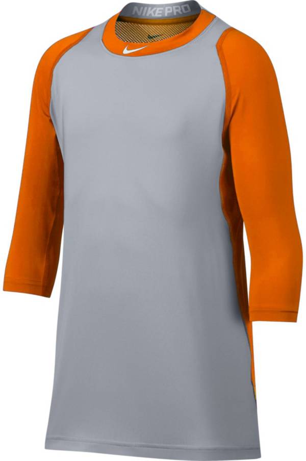 ナイキ メンズ 野球 ラグランTシャツ Nike Men's Pro Cool Reglan 3/4-Sleeve Baseball Shirt - Orange/Grey