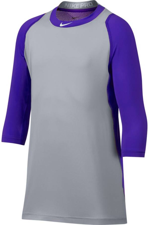 ナイキ メンズ 野球 ラグランTシャツ Nike Men's Pro Cool Reglan 3/4-Sleeve Baseball Shirt - Purple/Grey