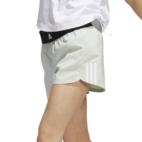 アディダス レディース トレーニングショーツ adidas Women's High-Waist Woven 3-Stripes Pacer Shorts - Linen Green