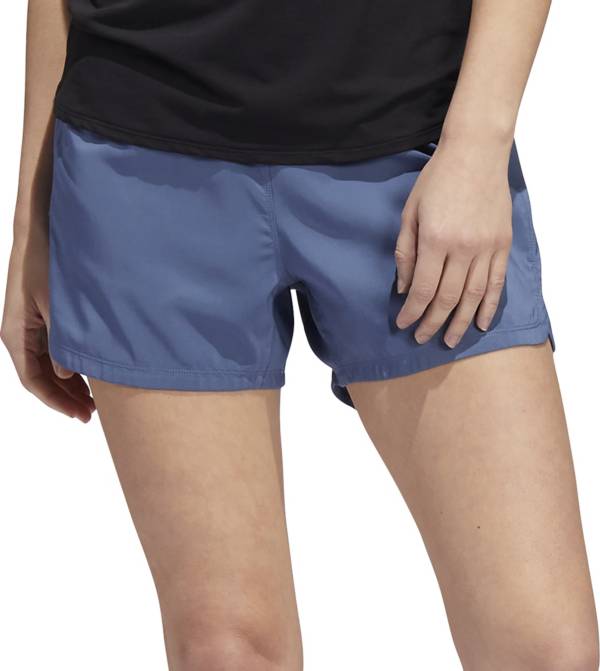 アディダス レディース トレーニングショーツ adidas Women's High-Waist Woven 3-Stripes Pacer Shorts - Wonder Steel