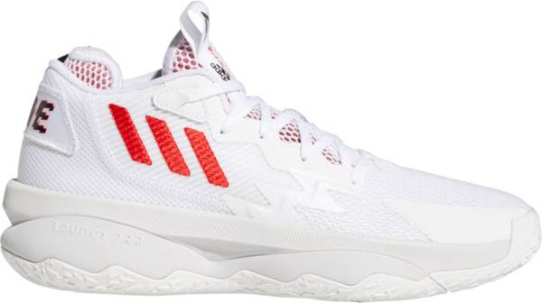 アディダス メンズ デイム８ バッシュ adidas Dame 8 Basketball Shoes - White/Red/Black