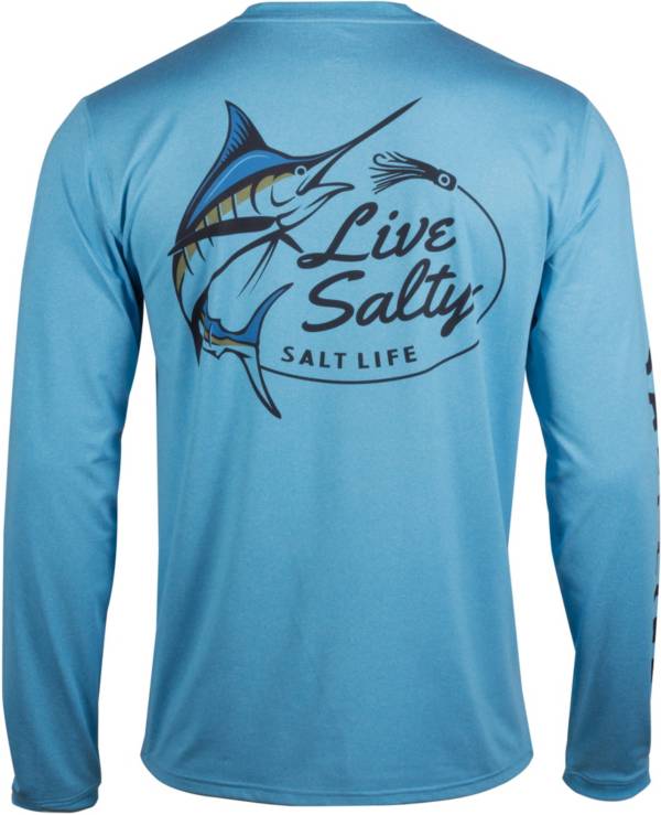 ソルトライフ メンズ Tシャツ 長袖 ロンT Salt Life Men's Salty Marlin Lure Long Sleeve Fishing Shirt - MALIBU BLUE