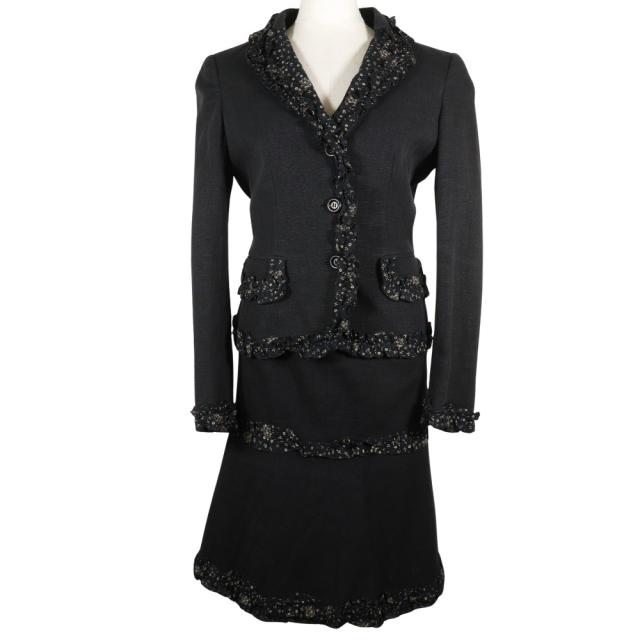 MOSCHINO モスキーノ 花柄 フリル コットン ブラック セットアップ レディース 【中古】