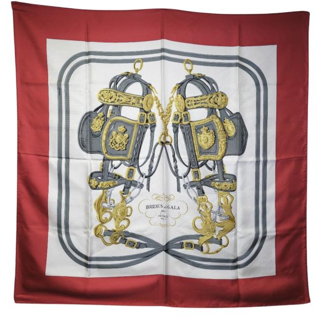 HERMES エルメス カレ90 BRIDES de GALA シルク 白 スカーフ レディース 【中古】