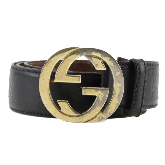 GUCCI グッチ インターロッキング GG 114876 シマレザー 黒 ベルト メンズ 【中古】