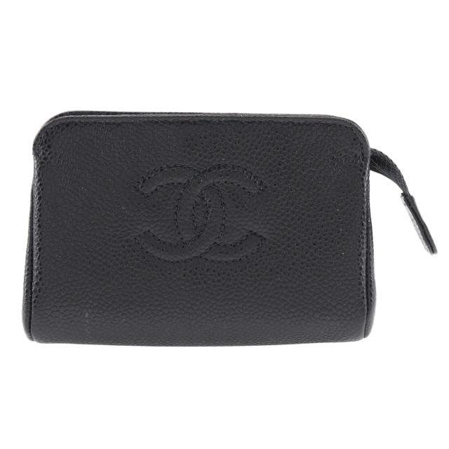 CHANEL シャネル ココマーク A13500 キャビアスキン 黒 ポーチ レディース 【中古】