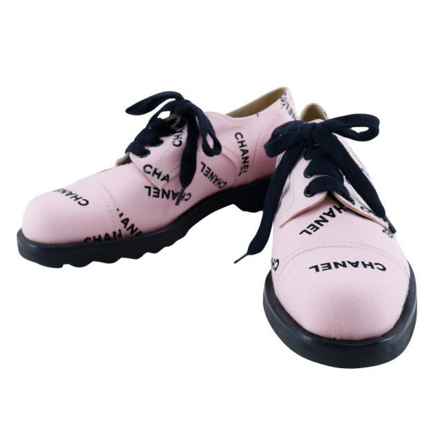 CHANEL シャネル ロゴプリント A05136 キャンバス ピンク/黒 スニーカー レディース