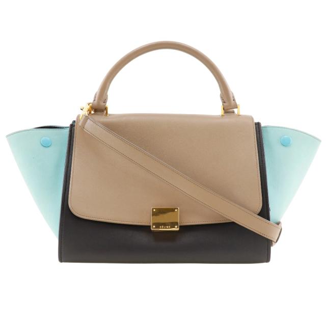 CELINE セリーヌ トラペーズ 2WAYショルダー カーフ 茶/黒 ハンドバッグ レディース