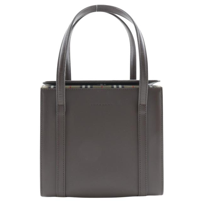 BURBERRY バーバリー ボックス ノバチェック カーフ 茶 ハンドバッグ レディース 【中古】