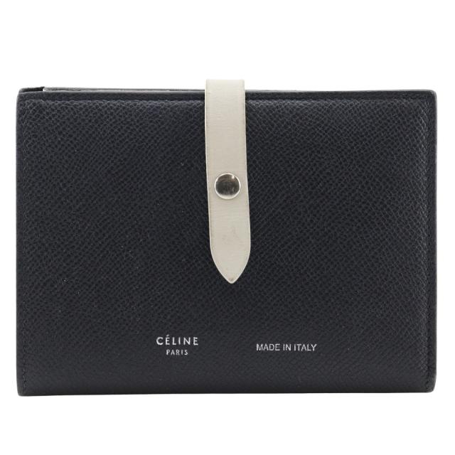 CELINE セリーヌ ミディアムストラップ カーフ 黒/ベージュ 二つ折り財布 レディース