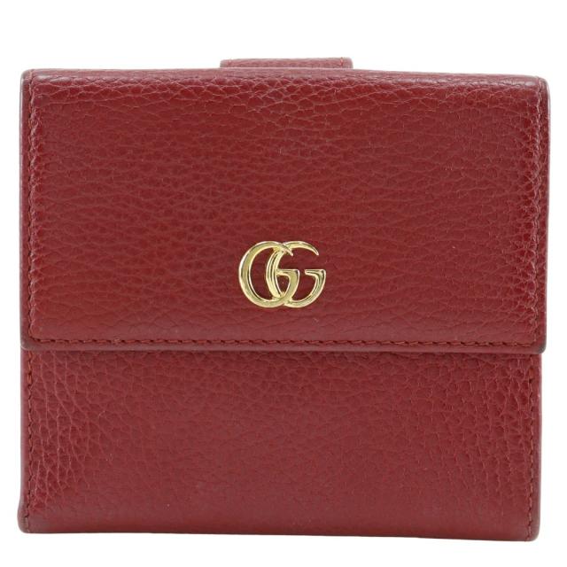 GUCCI グッチ GGマーモント 456122 レザー 赤 二つ折り財布 レディース 【中古】