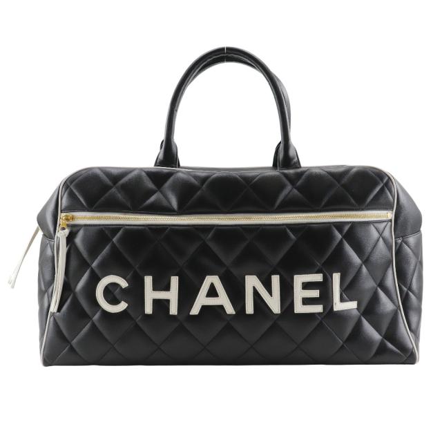 CHANEL シャネル マトラッセ ロゴ ヴィンテージ A05943 カーフ 黒 ボストンバッグ