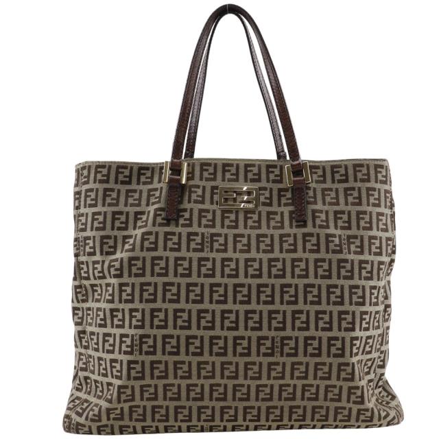 FENDI フェンディ ズッキーノ 8BH132 ナイロンキャンバス 茶 ハンドバッグ レディース