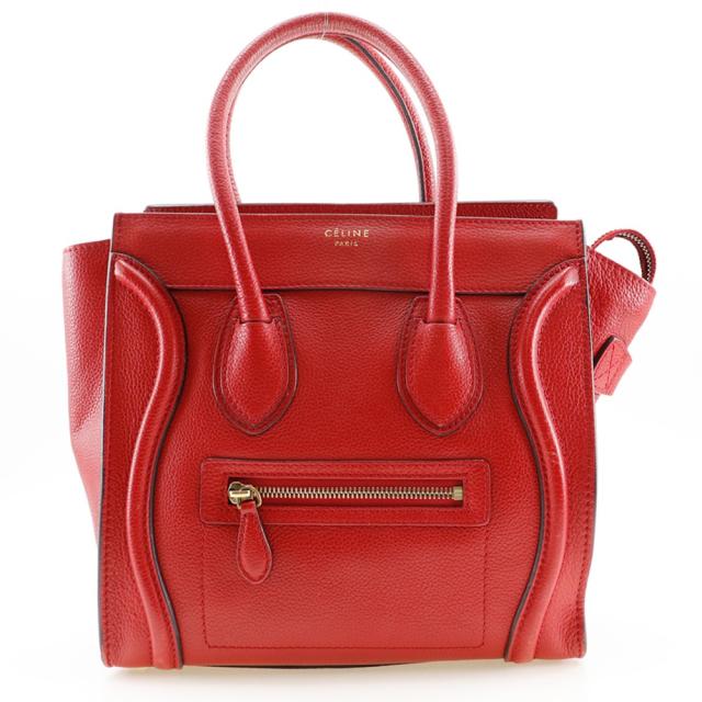 CELINE セリーヌ ラゲージマイクロショッパー レザー 赤 ハンドバッグ レディース
