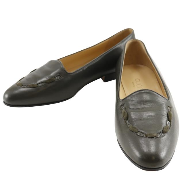 GUCCI グッチ ローファー レザー 茶 パンプス レディース 【中古】