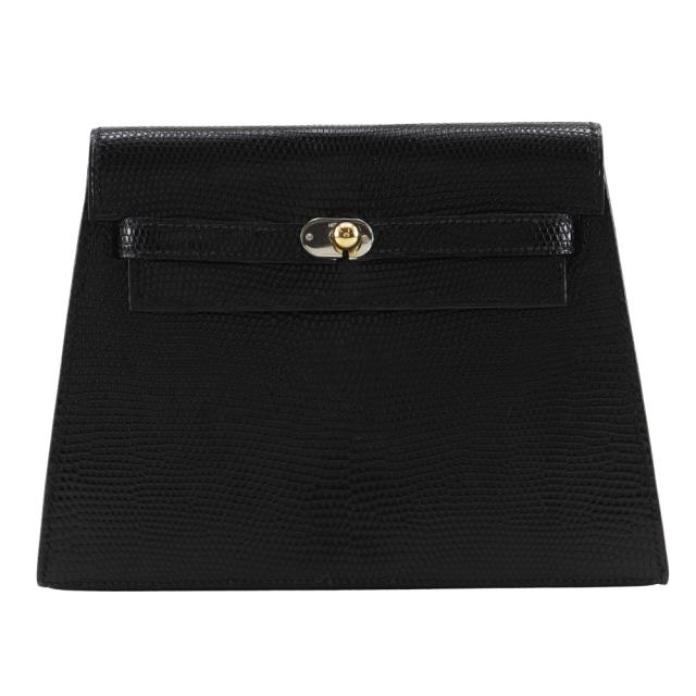 HERMES エルメス ケリークラッチ ヴィンテージ リザード 黒 クラッチバッグ レディース