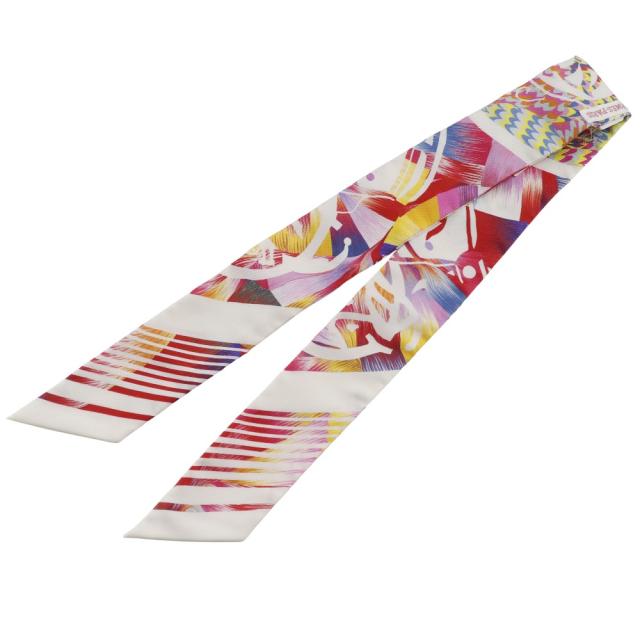 HERMES エルメス ツイリー 京都マーブル シルク ホワイト ローズ スカーフ レディース