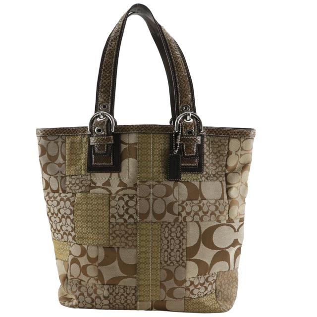 COACH コーチ シグネチャーパッチワーク 10089 ナイロンキャンバス 茶 トートバッグ