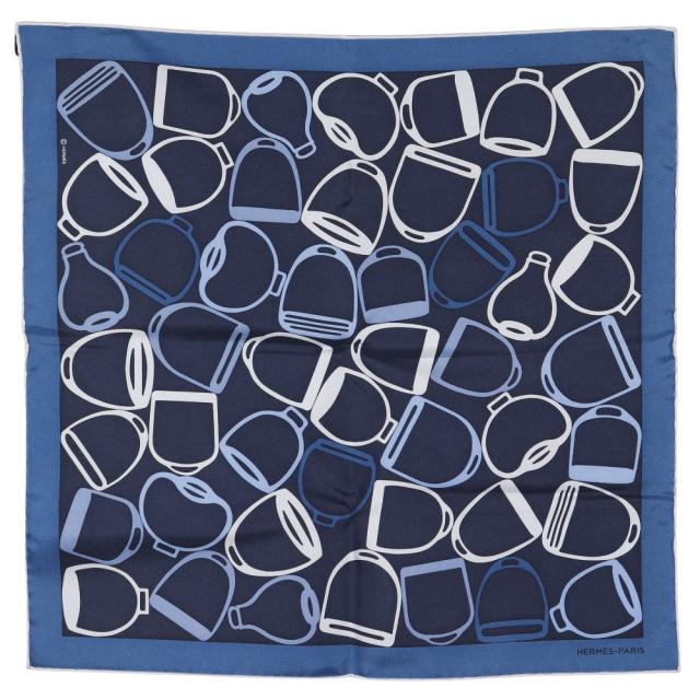 HERMES エルメス ポケットチーフ ア・ヴォ・エトリエ シルク 紺 スカーフ ユニセックス