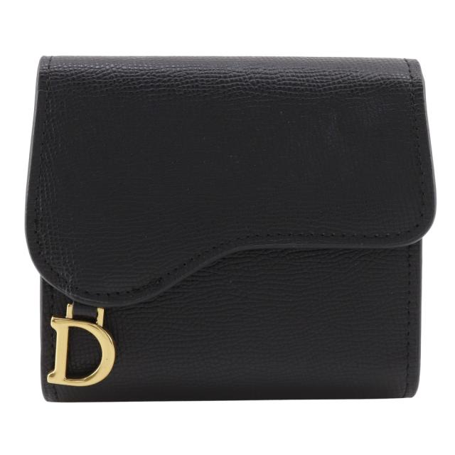 Dior ディオール コンパクトウォレット カーフ 黒 三つ折り財布 レディース 【中古】