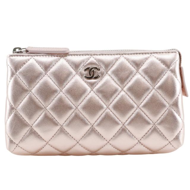 CHANEL シャネル マトラッセ A69259 ラムスキン メタリックピンク ポーチ レディース