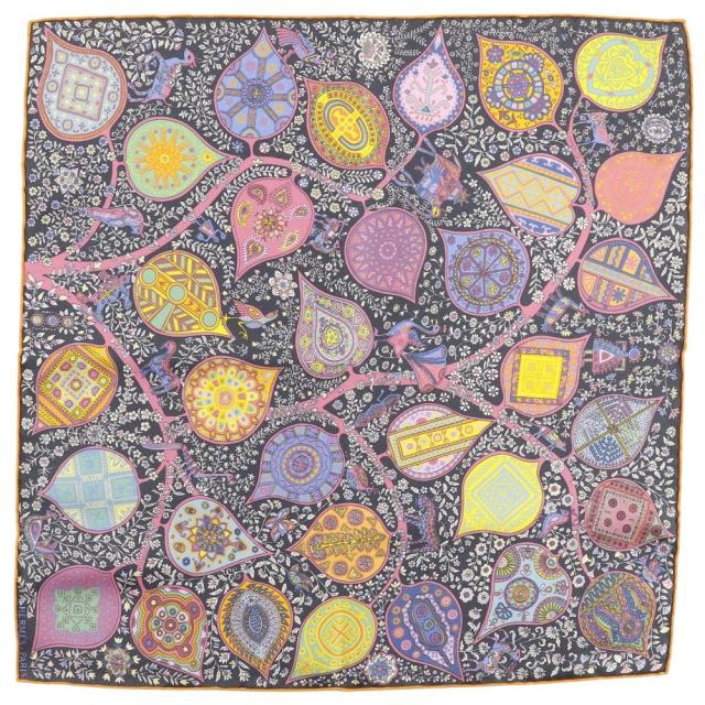 HERMES エルメス ガヴロッシュ45 L’Arbre de Vie L’Arbre de Vie シルク 黒/マルチカラー スカーフ