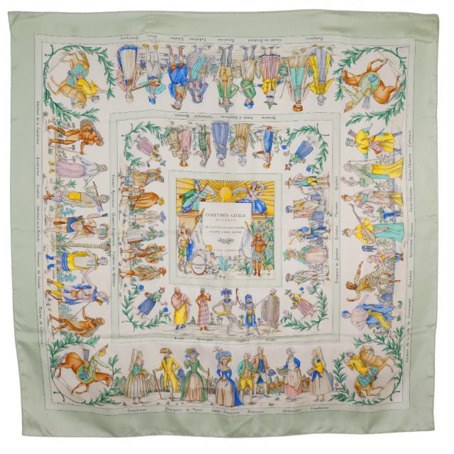 HERMES エルメス カレ90 COSTUMES CIVILS ACTUELS COSTUMES CIVILS ACTUELS ライトグリーン スカーフ