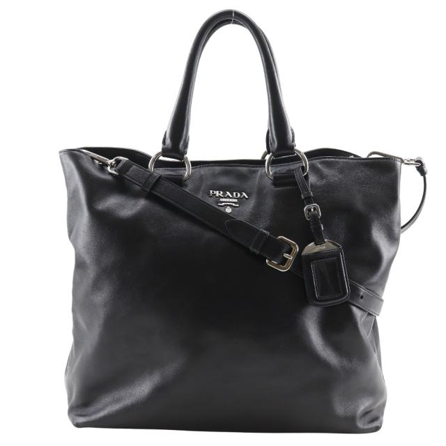 PRADA プラダ ロゴ WS7654 レザー 黒 トートバッグ レディース 【中古】
