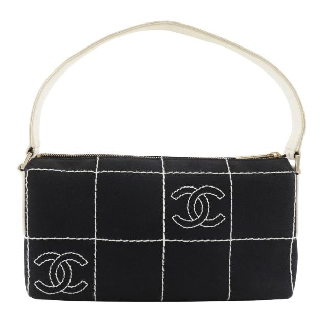 CHANEL シャネル チョコバー キャンバス 黒 ショルダーバッグ レディース 【中古】