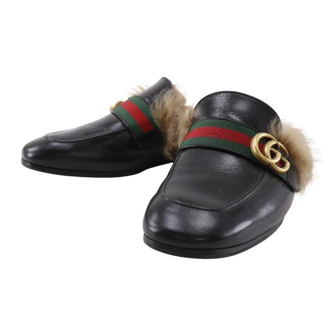 GUCCI グッチ プリンスタウン GGシェリーライン レザー 黒 サンダル メンズ 【中古】