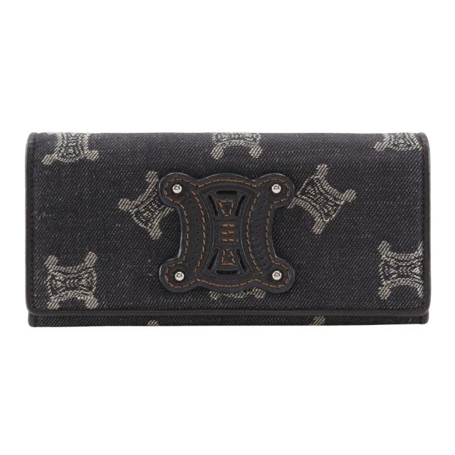 CELINE セリーヌ トリオンフ デニム 紺 長財布 レディース 【中古】