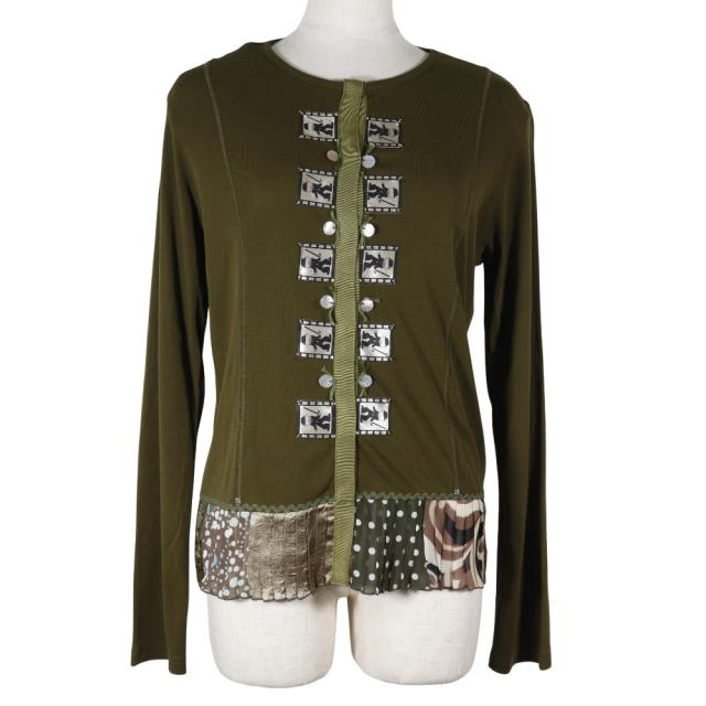 OLLEBOREBLA オレボレブラ ぶたさん 裾プリーツ 切り替え コットン カーキ カーディガン