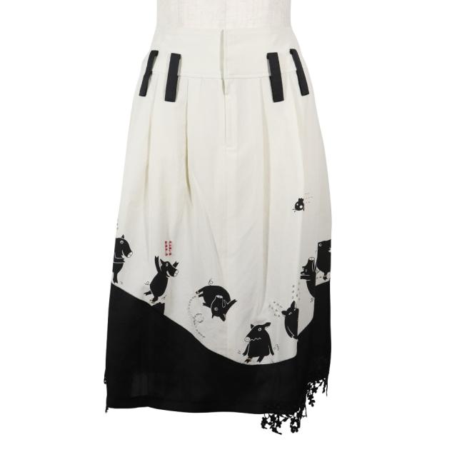 OLLEBOREBLA オレボレブラ フレアスカート ぶたさん ポリエステル 白/黒 スカート
