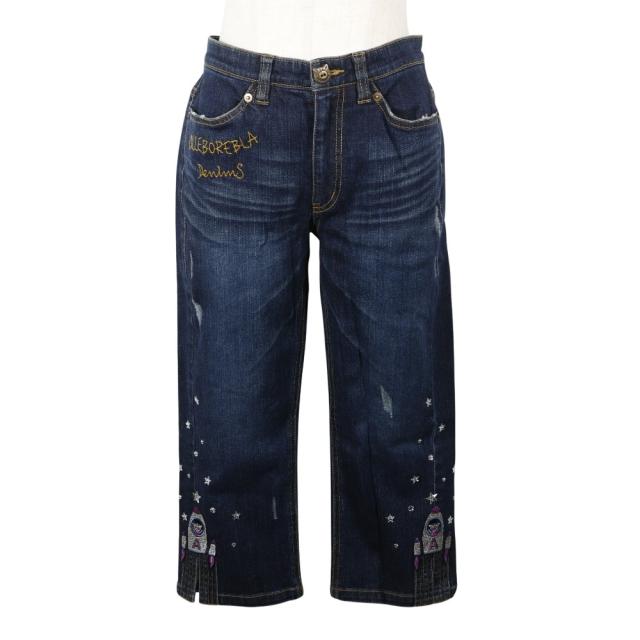 OLLEBOREBLA オレボレブラ ぶたさんロケット デニム 紺 クロップドパンツ レディース