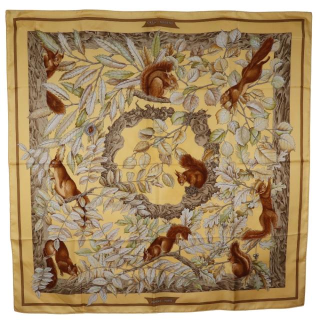 HERMES エルメス カレ90 CASSE NOISETTE CASSE NOISETTE シルク ベージュ スカーフ レディース