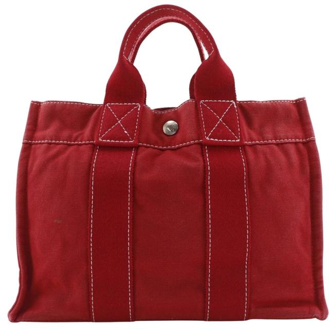 HERMES エルメス ドーヴィルPM キャンバス 赤 ハンドバッグ レディース 【中古】