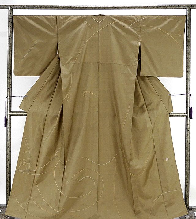 単衣 訪問着 新品仕立済 正絹 単衣 刺繍幾何模様 紬訪問着 新品 仕立て上がり 着物