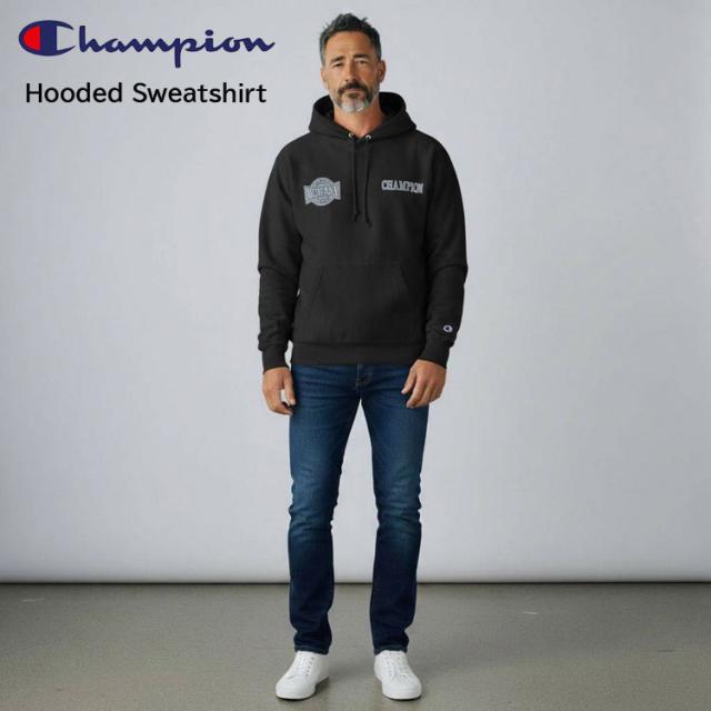Champion フーデッド スウェットシャツ アクションスタイル 袖 ロゴ 刺繍 胸 プリント ルーズフィット 裏起毛仕様 スーパーフリース 男女兼用 ユニセックス c3-a108