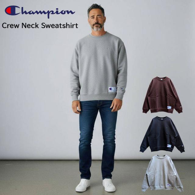 Champion クルーネック スウェットシャツ アクションスタイル Cロゴ 刺繍 ルーズフィット ジョックタグ付き 裏起毛仕様 スーパーフリース 男女兼用 ユニセックス c3-y034