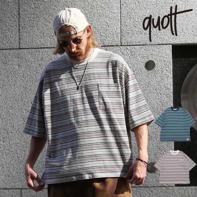 QUOLT マルチボーダー クルーネック 半袖 Tシャツ 綿100% ショートスリーブ Tee ユニセックス アウトドア キャンプ フェス プレゼント 901t-1828