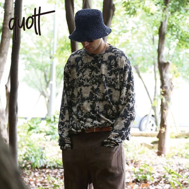 クオルト レイヤード状 切替 ニットソー 西洋美術柄 長袖 Tシャツ リラックス感 ゆったり QUOLT 肌触りのよいニット ユニセックス [MAGNIFICENT KNIT]  901t-1877