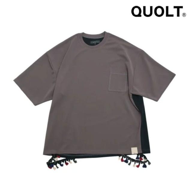 QUOLT イージーケア生地 切り換え カットソー Tシャツ クオルト クルーネック ゆったり カットオフポケット フリンジニット ユニセックス 901t1767chbk