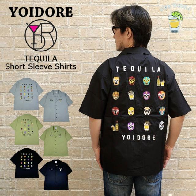YOIDORE ルーズシルエット 覆面 マスクマン柄 刺繍 半袖シャツ テキーラ グラフィックデザイン よいどれ オープンカラー ボタンシャツ ユニセックス 825221