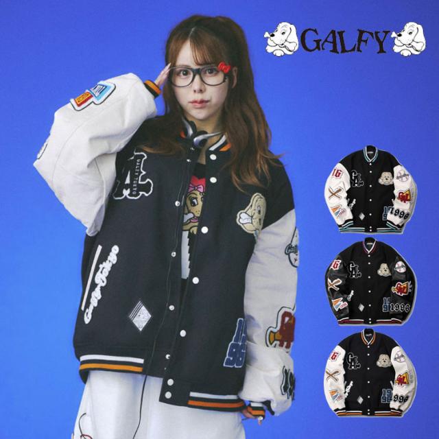 GALFY ガルフィー 復活わんわん大学 オーバーサイズ ジャケット イヌ ロゴ ワッペン スタジャン アウター メルトン 合皮 切替 ジャケット ストリート カジュアル ユニセックス 男女兼用 153023