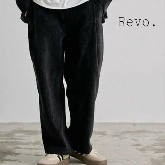 Revo. シェニール織り 2タックパンツ ワイドストレート スラックスパンツ イージーパンツ ルーズシルエット 起毛感 シェニール生地 ユニセックス ドレッシー クラシカル セットアップ対応 th-3968