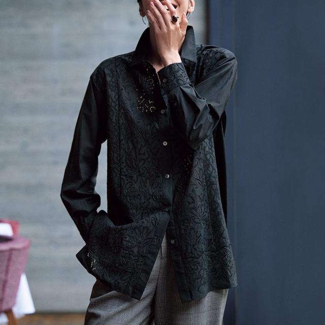 「敦賀繊維」 カットワーク刺しゅう シャツ ファッション シャツ ブラウス PC6009