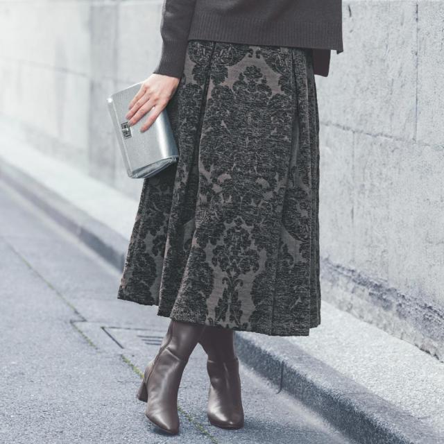 モールジャカード タックフレアスカート ファッション スカート PC6055