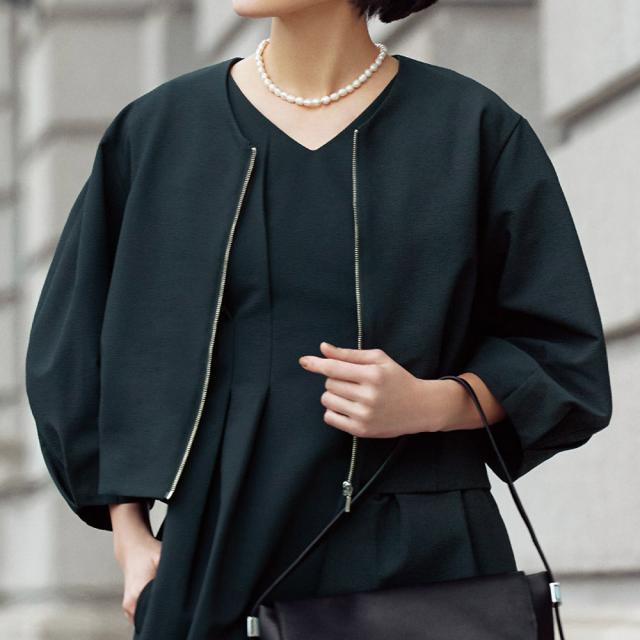 サッカー素材 ノーカラー フォルム ブルゾン ファッション ジャケット PC6091