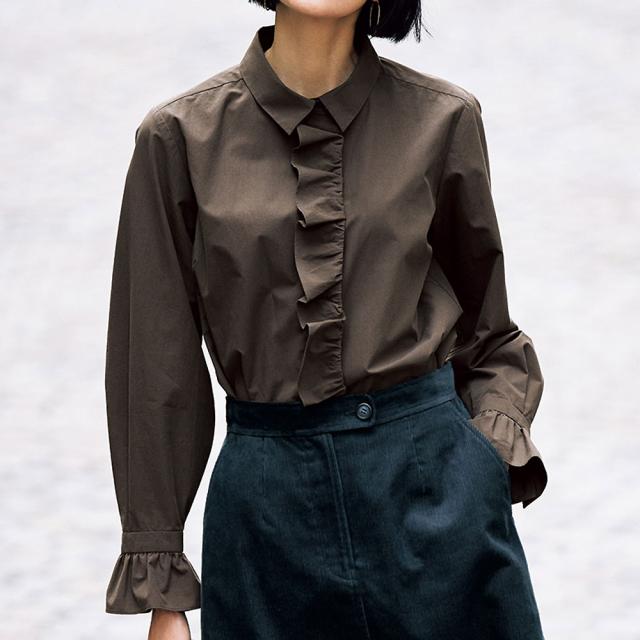 オーガニックコットン フリル使い ブラウス ファッション シャツ ブラウス PC6108