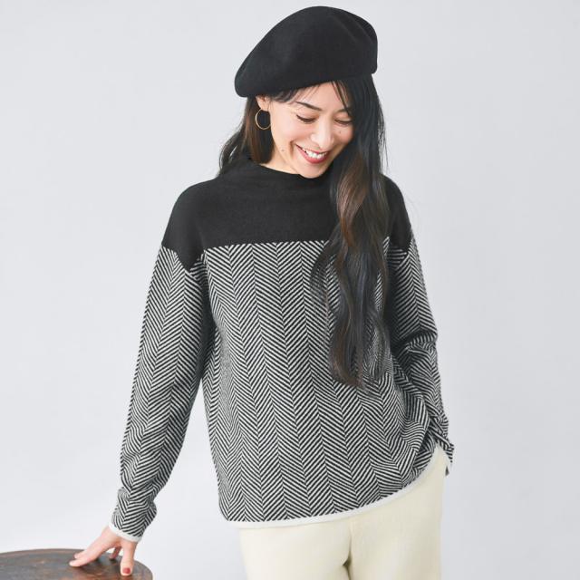 カシミヤニット ヘリンボーンジャカード プルオーバー ニット セーター ニットセーター A27501
